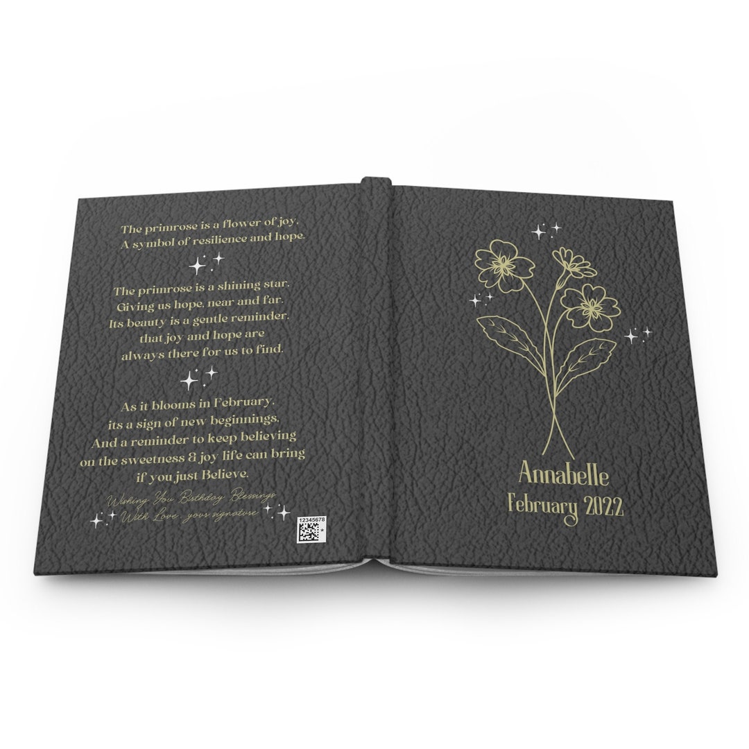 February Birth Flower Primrose Custom Hardcover Journal Elegant Neutral ...