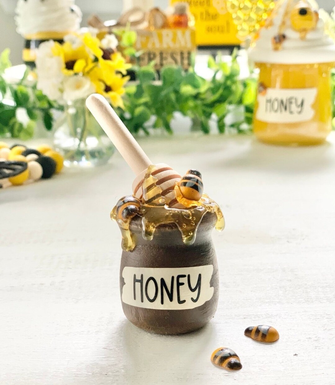 Handmade Bee Honey Pot With Dipper: Farmhouse Kitchen Decor - Etsy