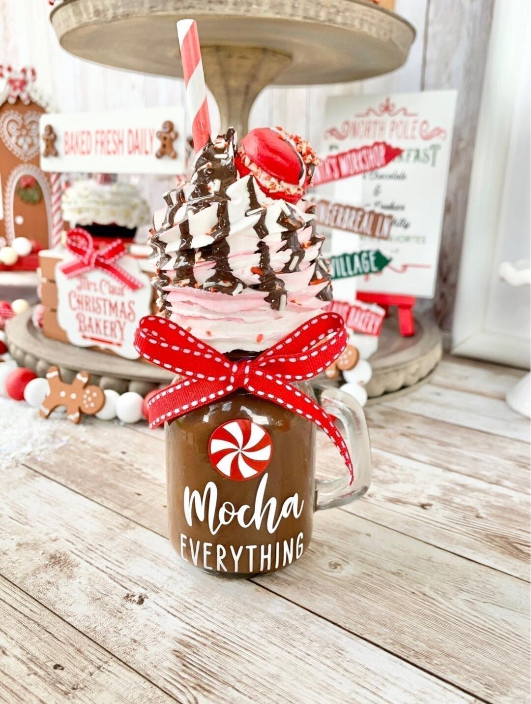 Handmade Christmas Faux Peppermint Mocha Decor: Tier Tray Coffee Bar - Etsy