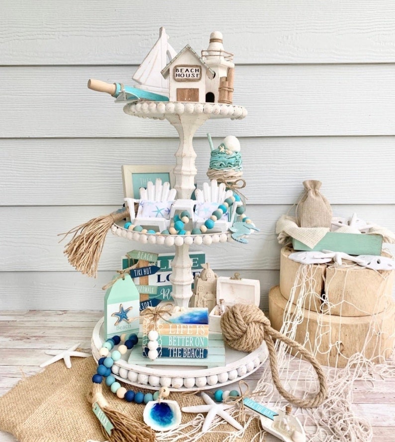 Handmade Beach Diorama Book Stack: Coastal Farmhouse Nautical Decor - Etsy