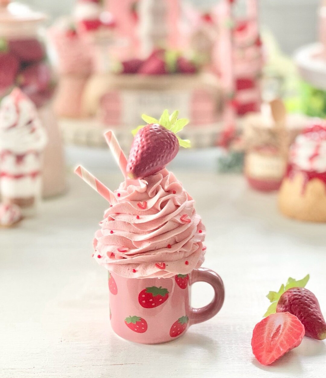 Strawberry Faux Whip Mug | Tier Tray Decor, Spring Display - Etsy