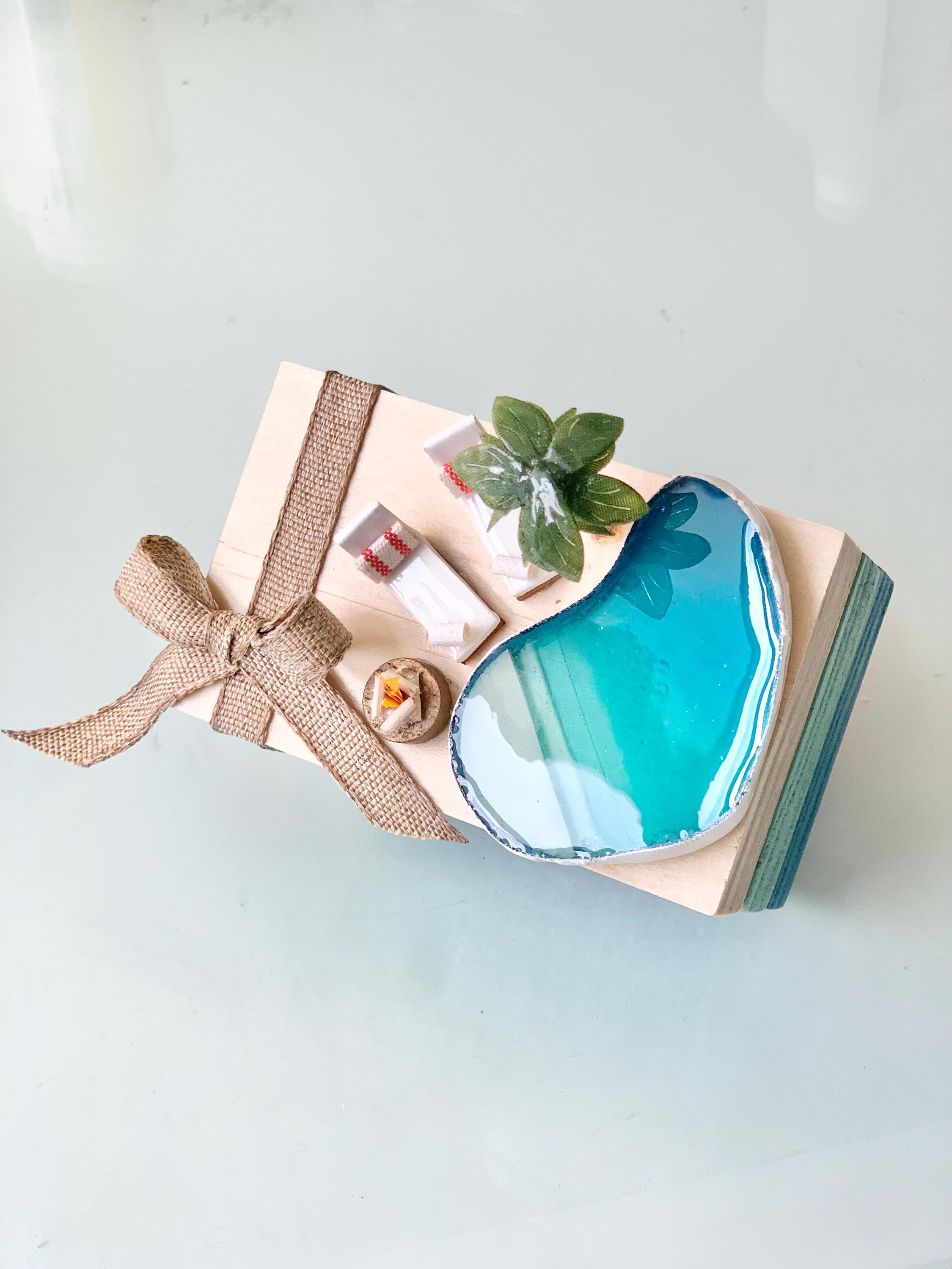 Coastal Farmhouse Pool Diorama Book Stack: Nautical Tiered Tray Decor ...