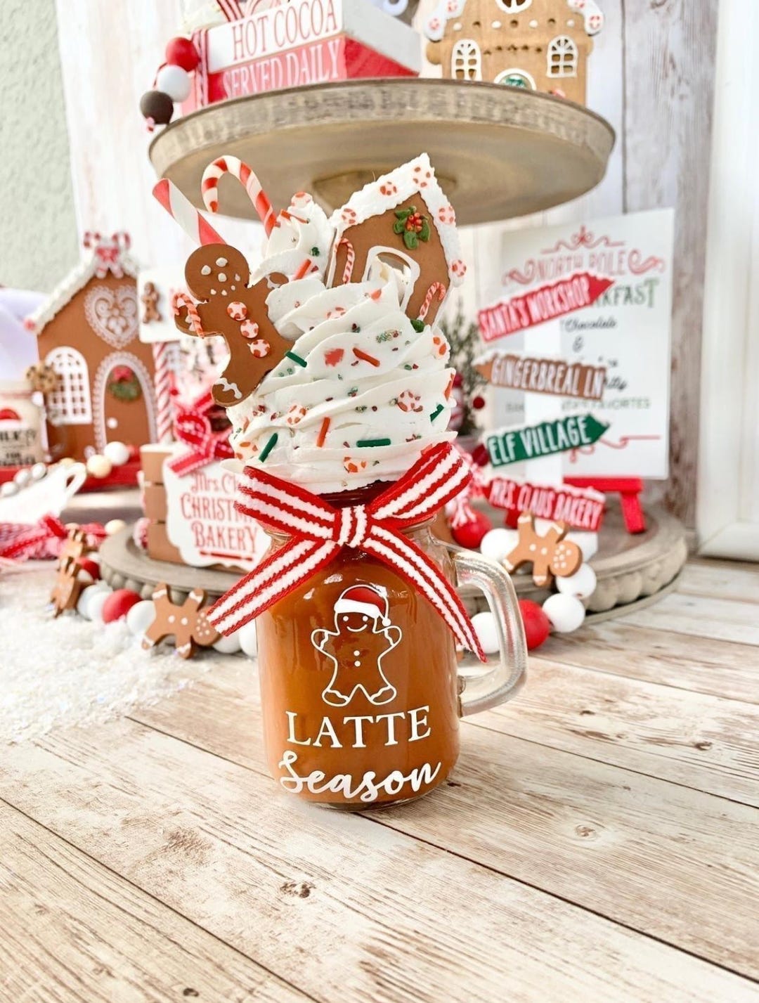 Gingerbread Faux Whip Mason Jar | Christmas Tier Tray Decor - Etsy