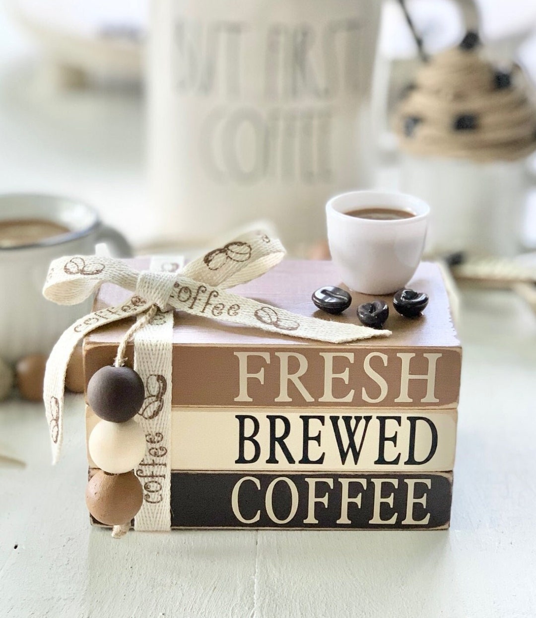 Fresh Brewed Coffee Book Stack | Coffee Bar | Coffee Decor | Coffee Mug ...