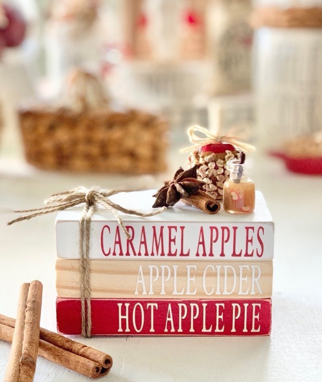 Caramel Apple Book Stack: Farmhouse Fall Decor (4” L X 4” H) - Etsy