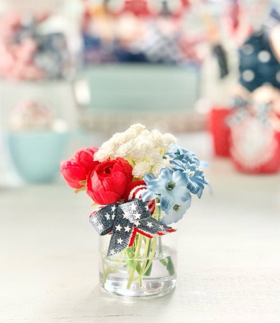 Patriotic Floral Arrangement: Glass Bud Vase, 4th of July Decor - Etsy