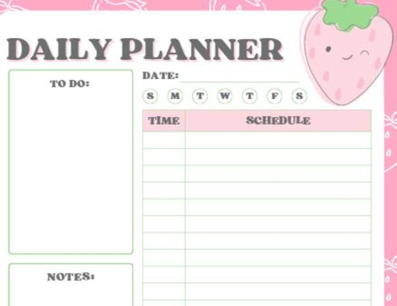 Pink Strawberry Daily Planner - Etsy