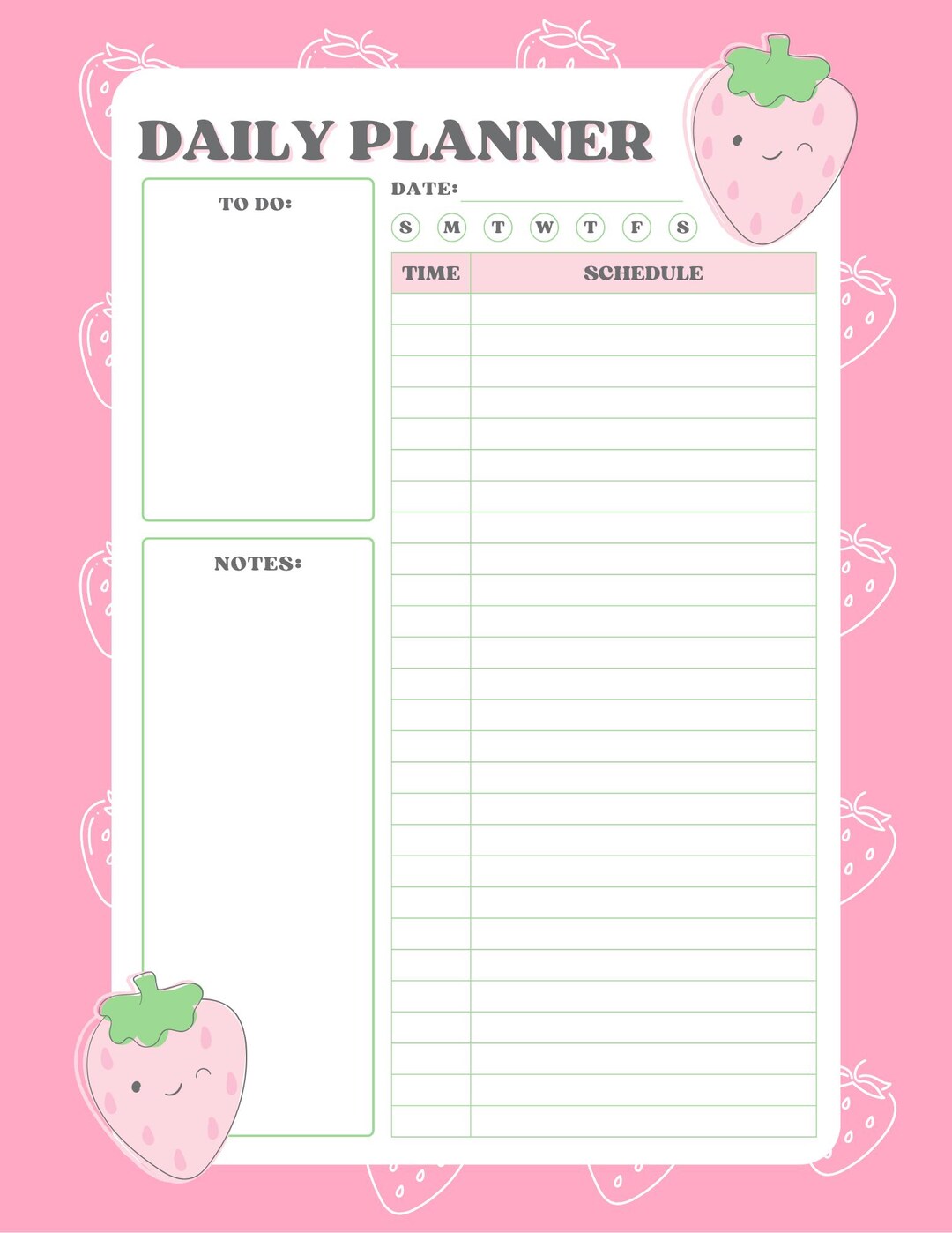 Pink Strawberry Daily Planner - Etsy