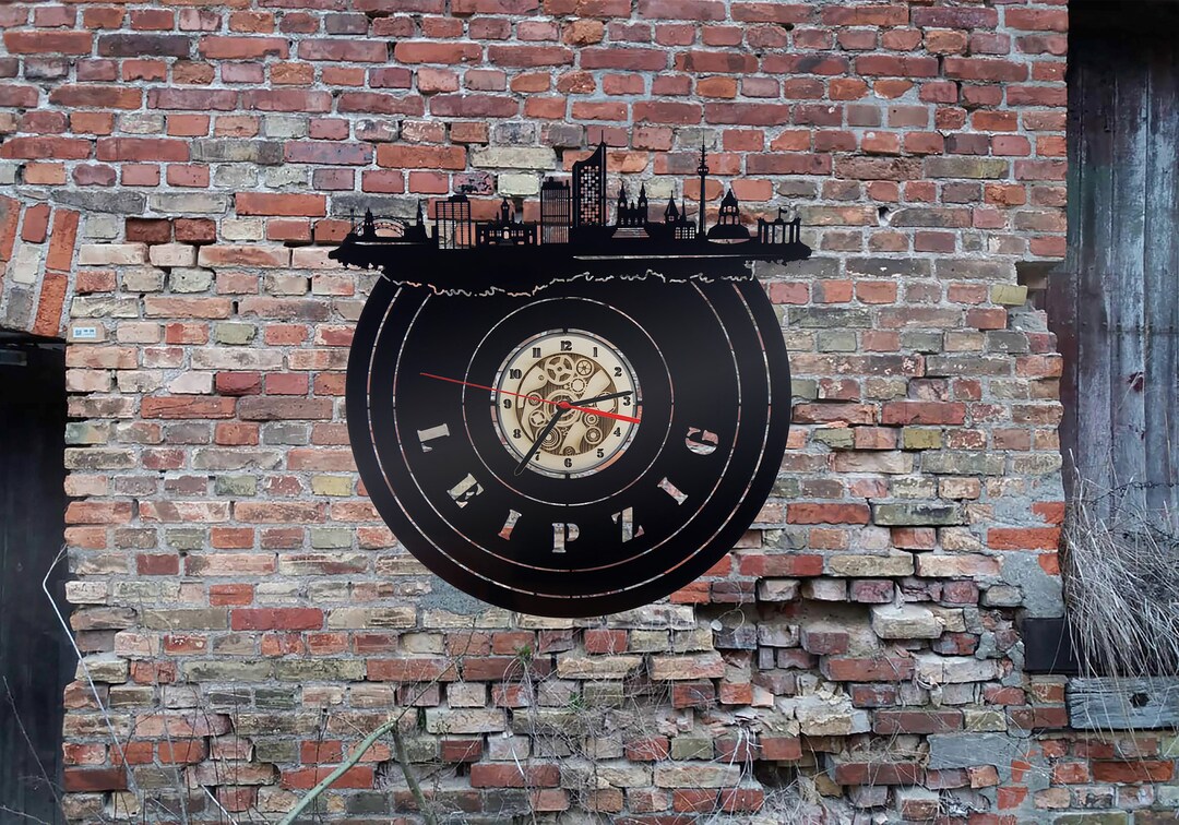 Leipzig Wall Clock 3D LED Decoration Skyline Wood Silhouette Wall Decal ...