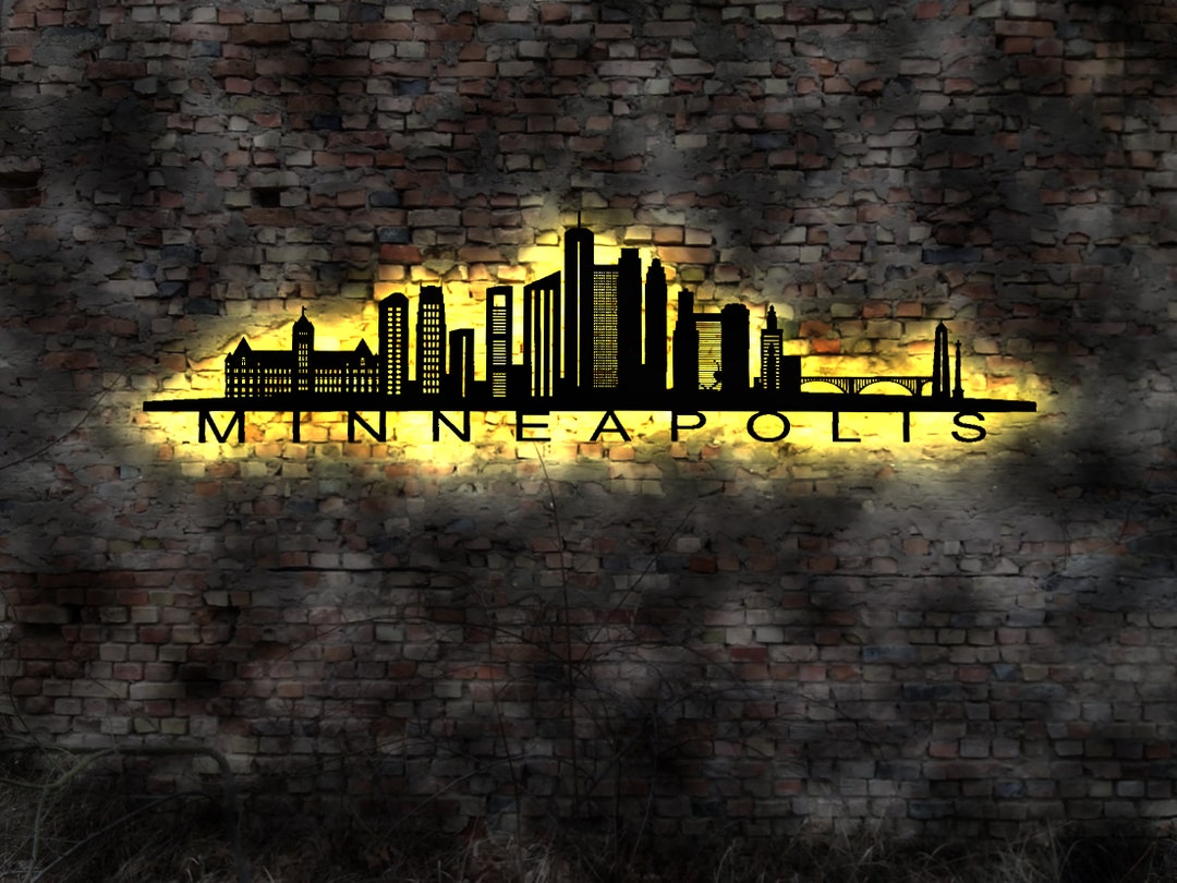 Skyline Minneapolis Minnesota LED Wall Picture Wood City AK Map Map ...