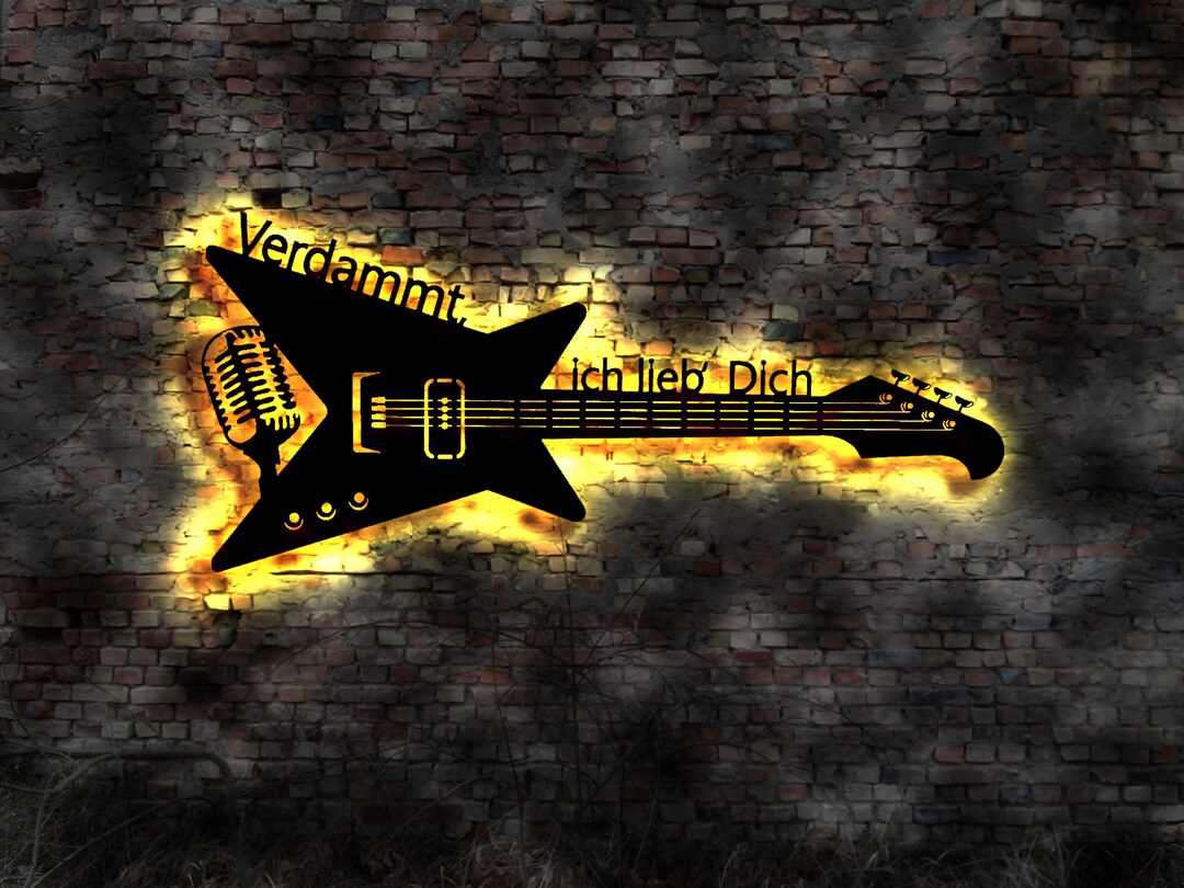 LED Illuminated Sign Damn I Love You Guitar Guitar Neon Sign Neon Sign ...