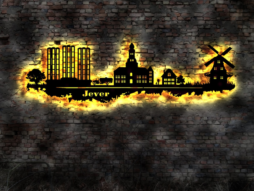 Skyline City Jever LED Mural Wood City AK Map City Map Wall Sticker ...