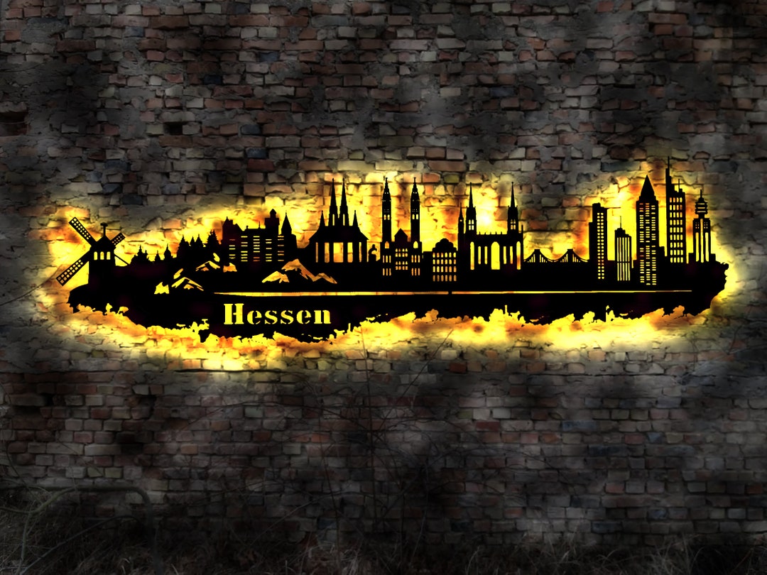 Skyline State of Hesse LED Mural Wood City AK Map City Map Wall Sticker ...