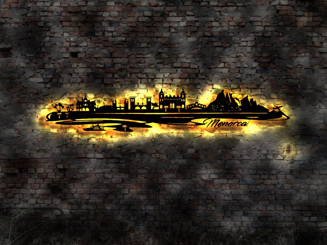 Skyline Island Menorca LED Wall Mural Wood City AK Map Wall Sticker ...
