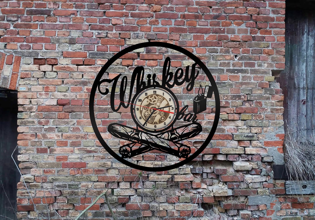 Wall Clock Neon Sign Whiskey No Glasses Irish Drink Bottle Bar Counter ...