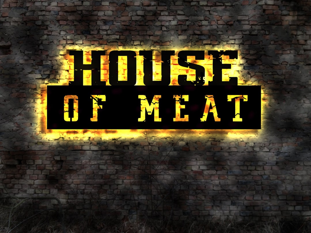 LED Wall Mural House of Meat Meat Butcher BBQ Grill Butcher Sign ...