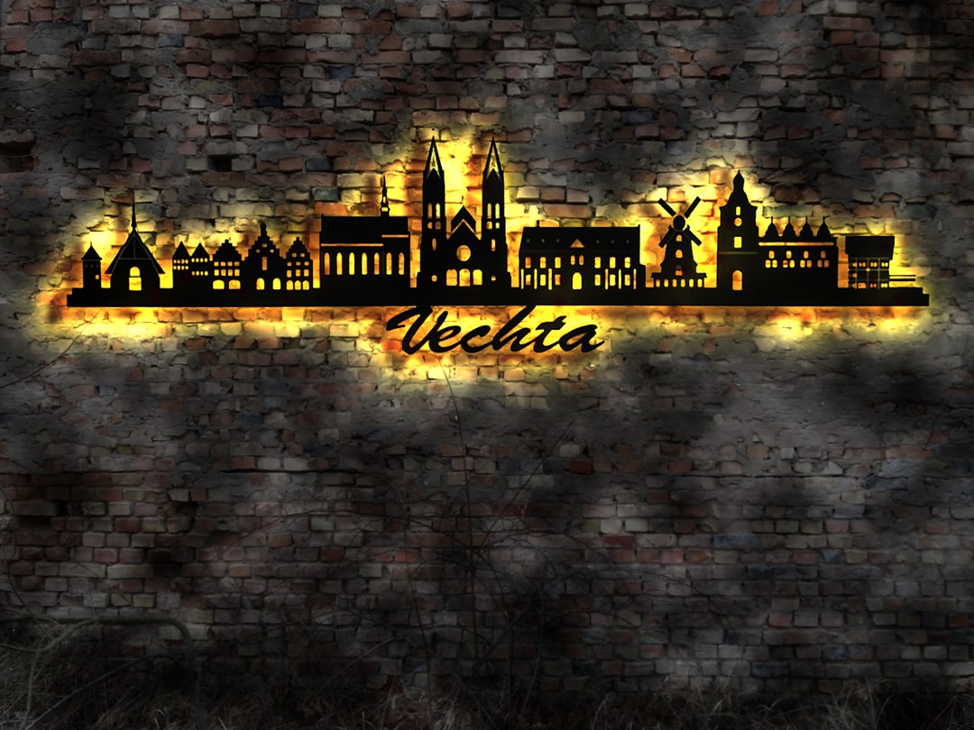 Skyline Vechta LED Mural Wood City AK Map Map City Map Wall Sticker ...