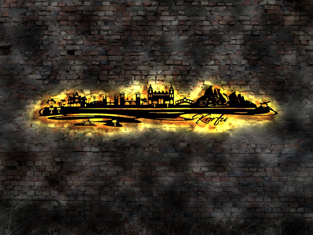 Skyline Corfu Island Holiday LED Wall Picture Wooden City AK Map Map ...