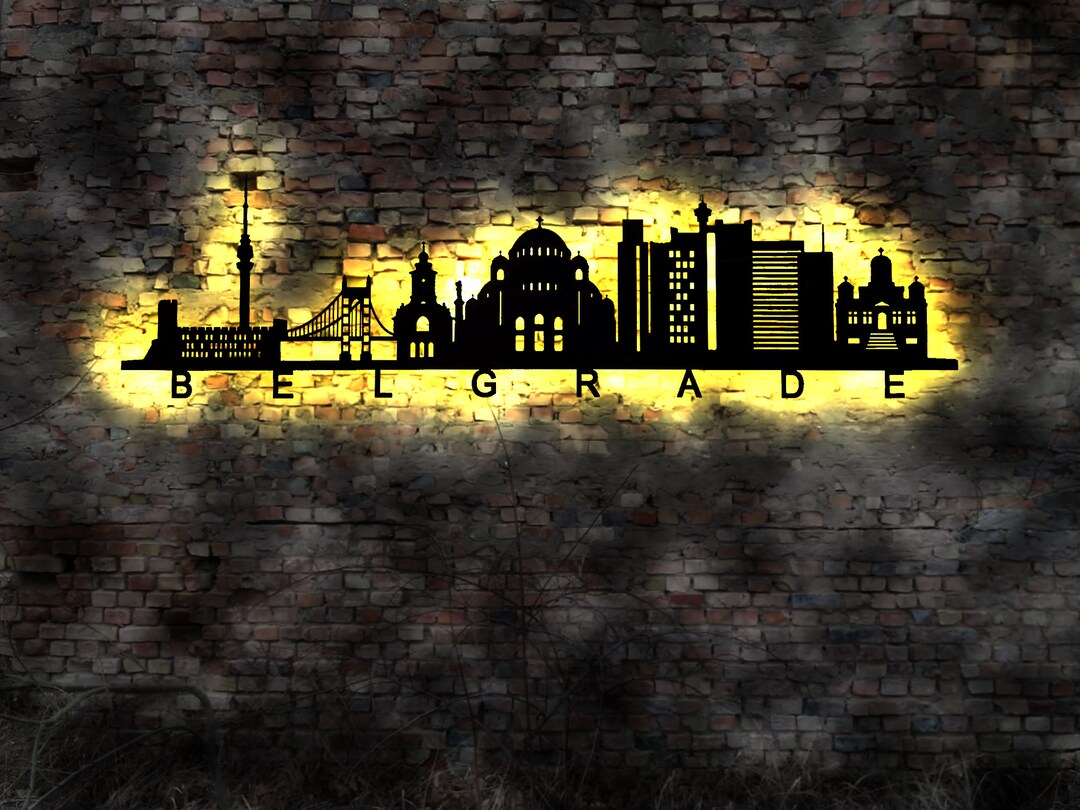 Skyline Belgrade Belgrade Serbia LED Wall Picture Wood City AK Map Map ...