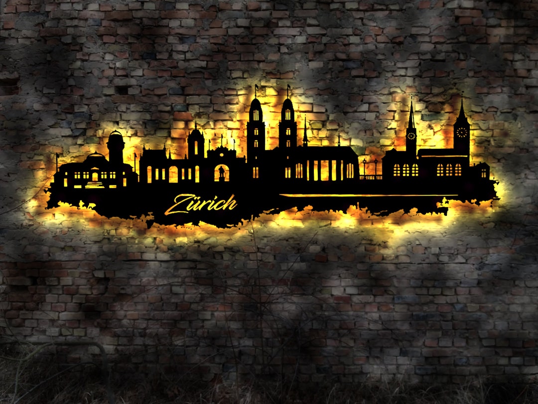 Skyline Zurich LED Wall Picture Wood City AK Map Map Wall Sticker ...