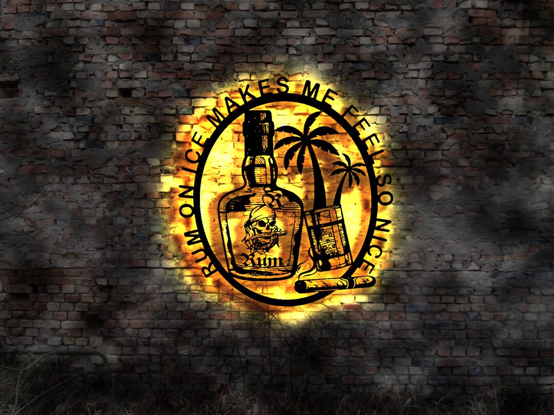 Neon Sign Rum Rum Bottle Barrel No Glasses Drink Bottle Barrel Bar ...