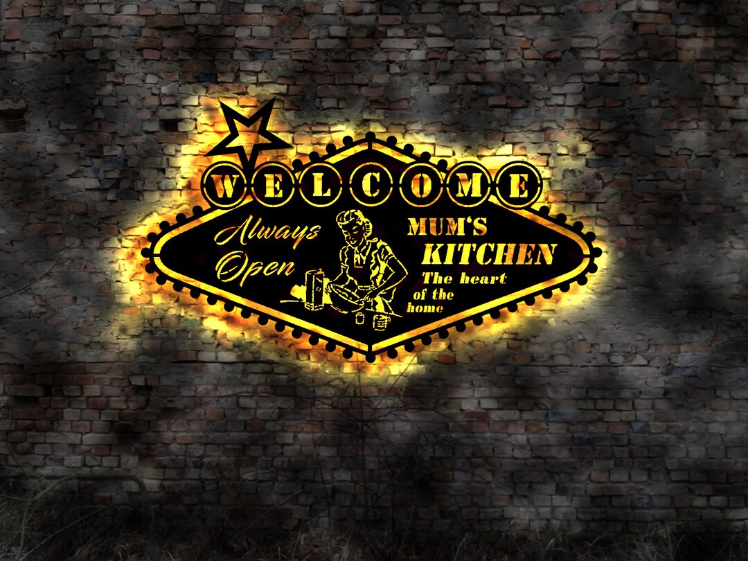 LED Wooden Sign "mum's Kitchen" Kitchen Diner Bar Pin up Cooking ...