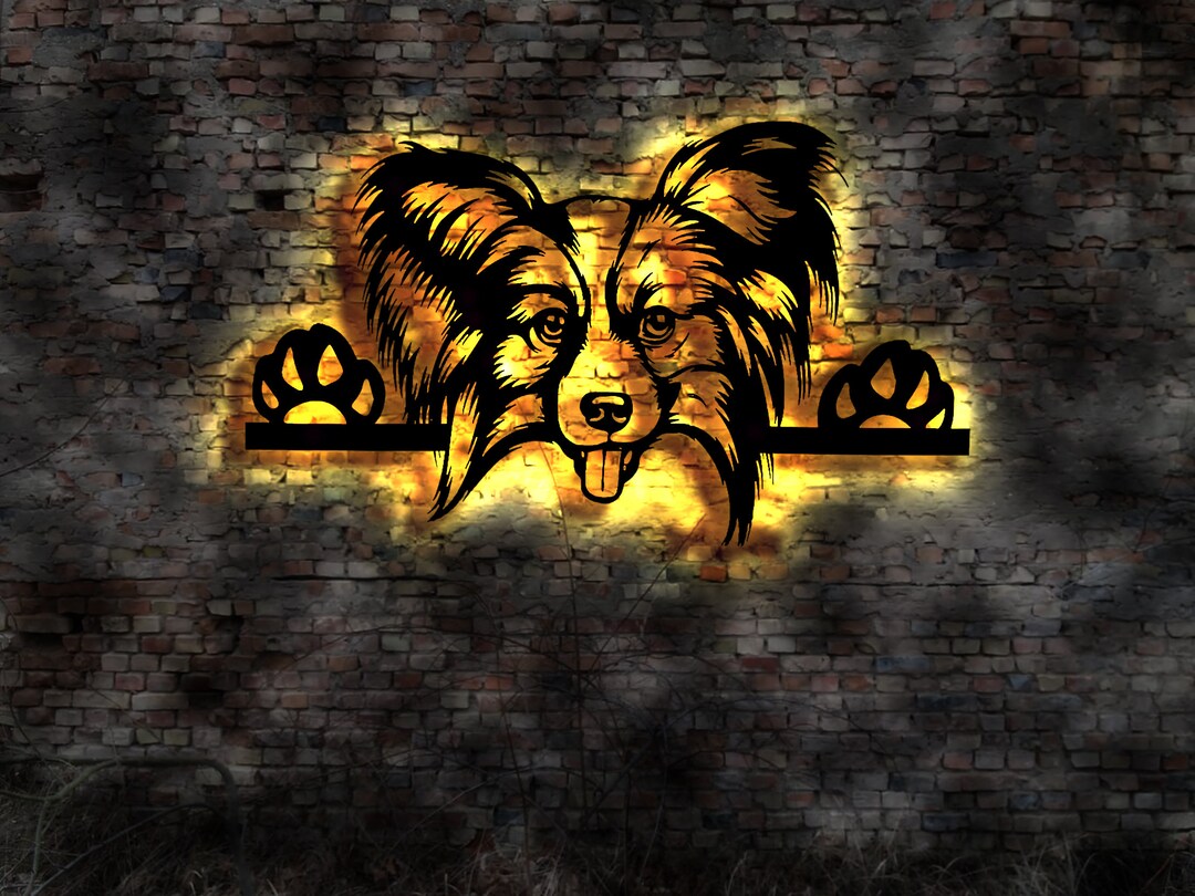 Papillon LED Wall Picture Made of Wood Puppy Puppy Book Dog Breeding ...