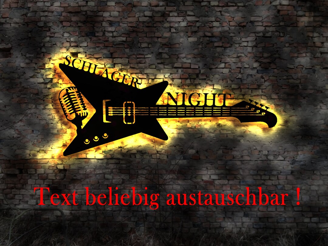 LED Leuchtschild Schlager - Night Guitar Gitarre Guitar Leuchtreklame ...