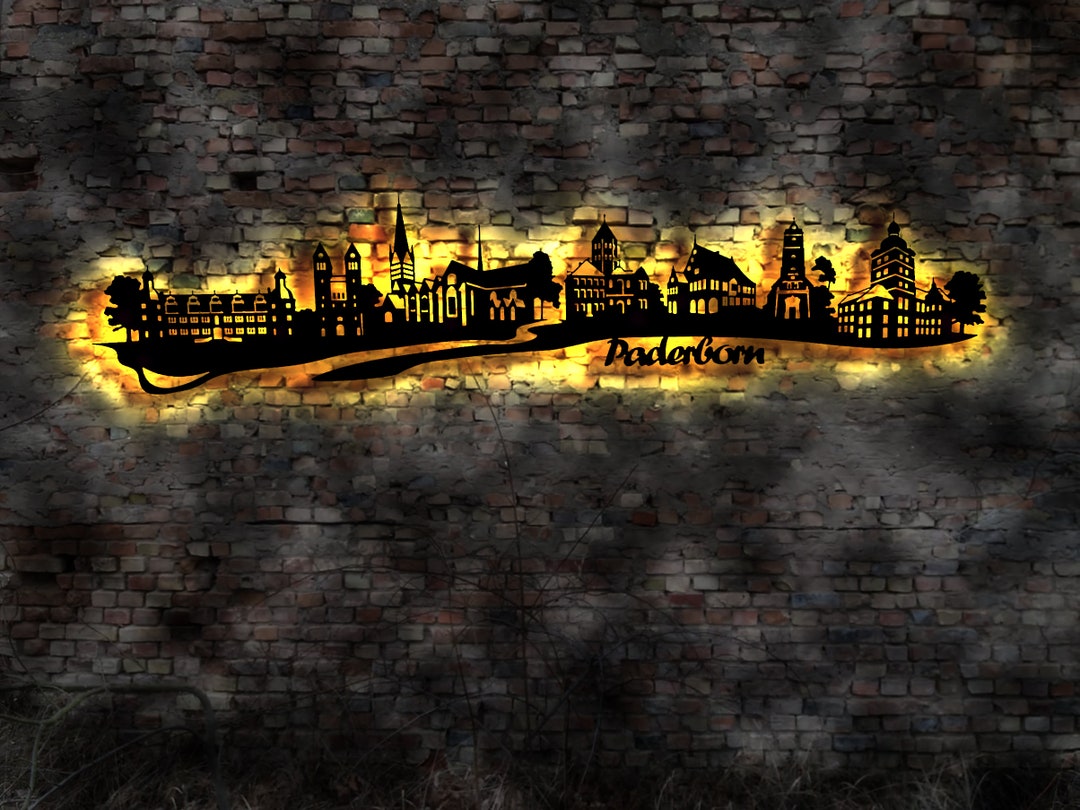 Skyline Paderborn LED Mural Wood City AK Map Map City Map Wall Sticker ...