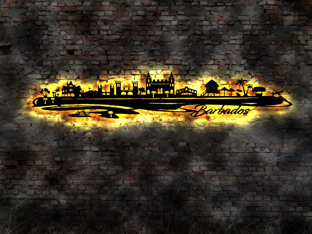 Skyline Island Barbados LED Wall Mural Wood City AK Map Wall Sticker ...