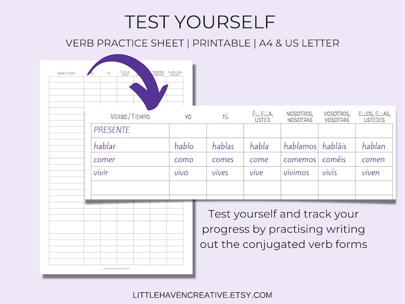 Spanish Verb Practice Pack | Study and Practice Templates | Conjugation ...