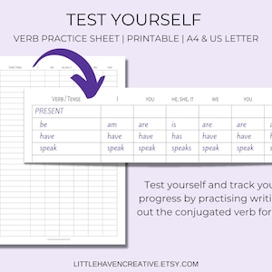 English Verb Practice | Study and Practice Pack | Conjugation Tables ...