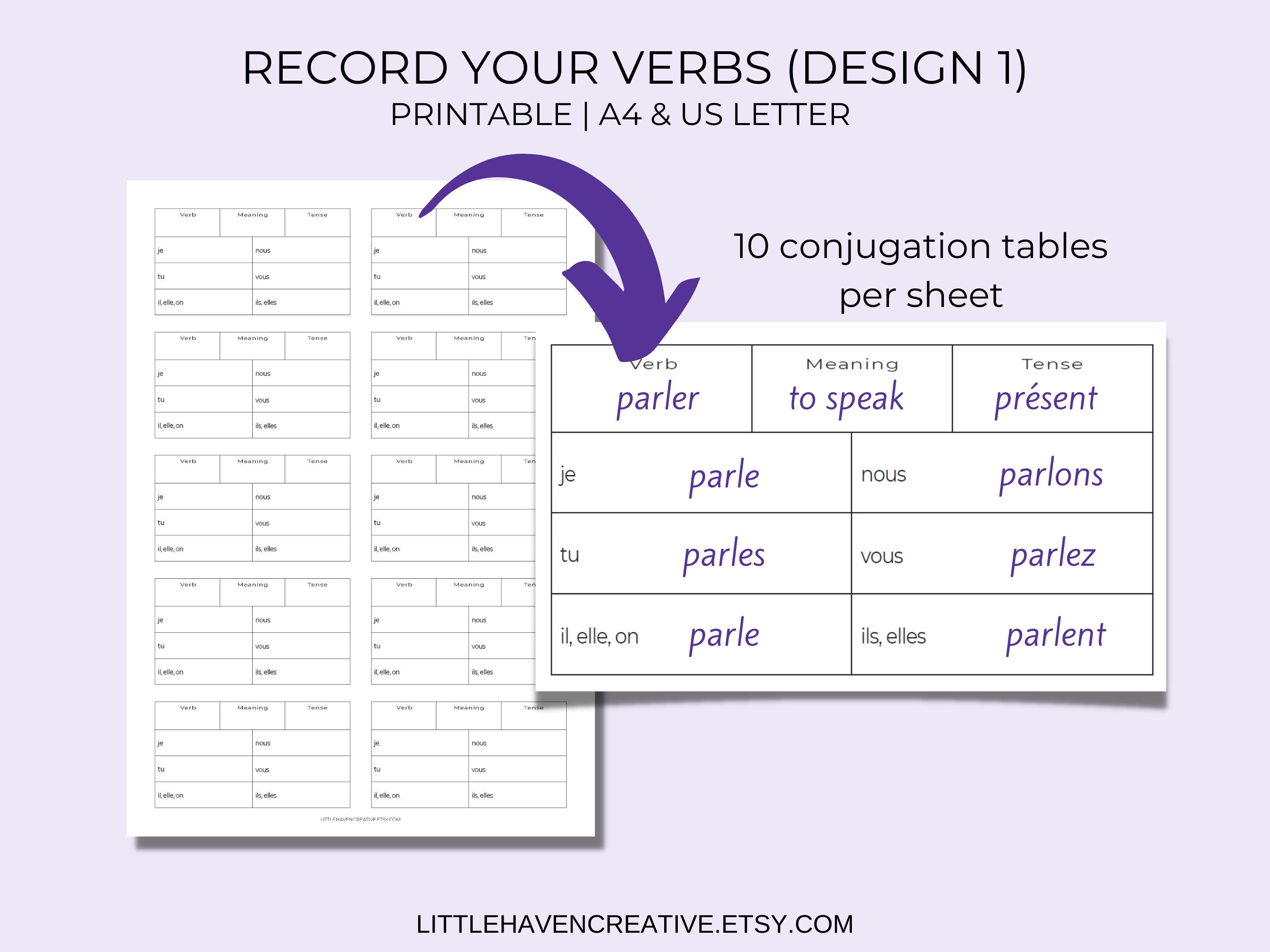 French Verb Practice Verb Study and Practice Pack Conjugation Tables ...