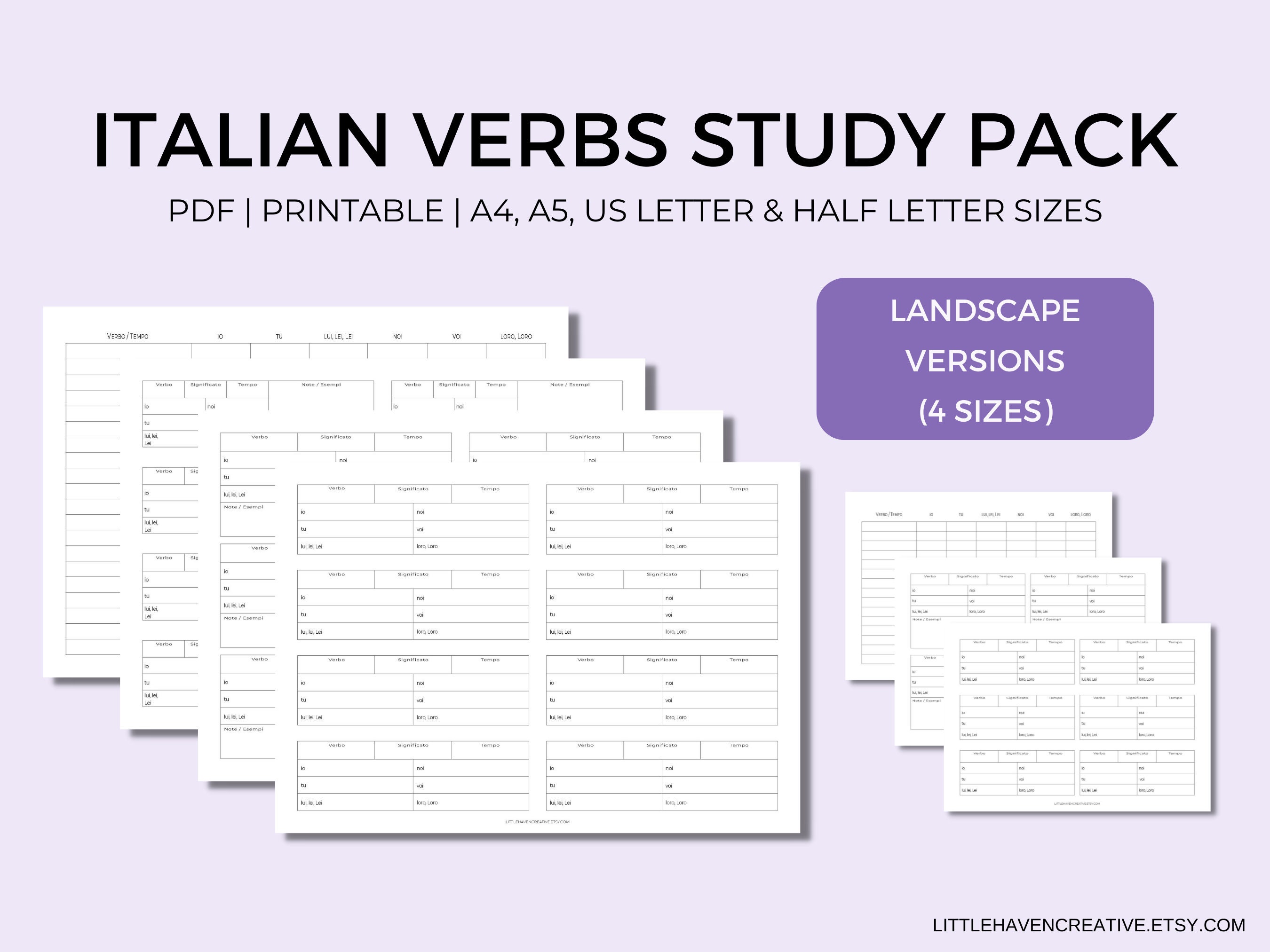 Italian Verb Practice | Landscape Horizontal | Verb Study and Practice ...
