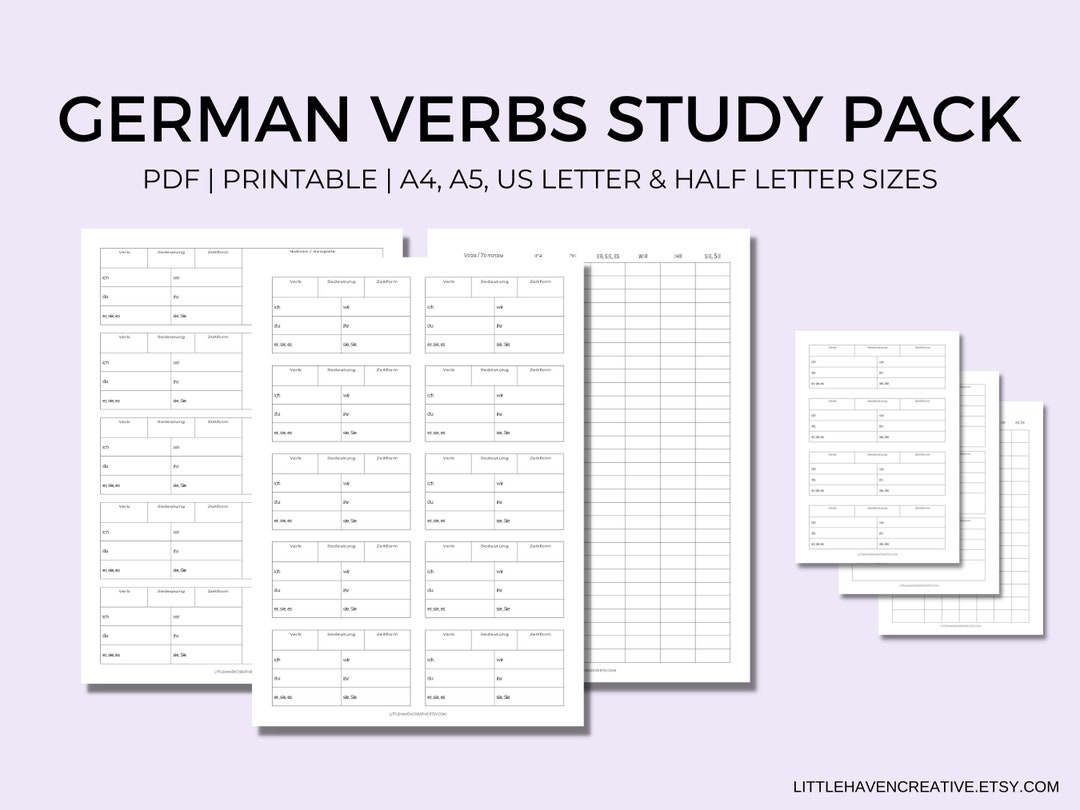 German Verb Practice | Verb Study and Practice Pack | Portrait ...