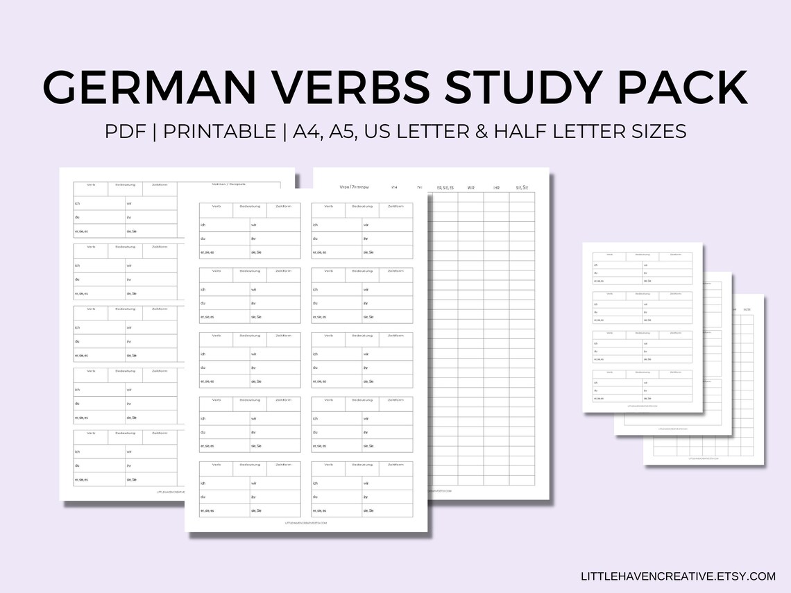 German Verb Practice Verb Study and Practice Pack Portrait - Etsy