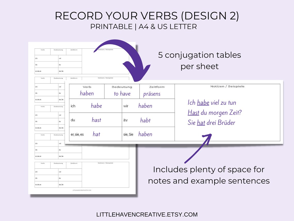 German Verb Practice Verb Study and Practice Pack Portrait - Etsy