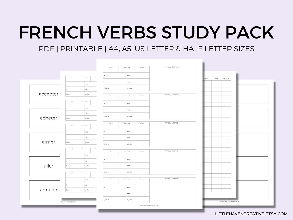 French Verb Practice Verb Study and Practice Pack - Etsy Canada