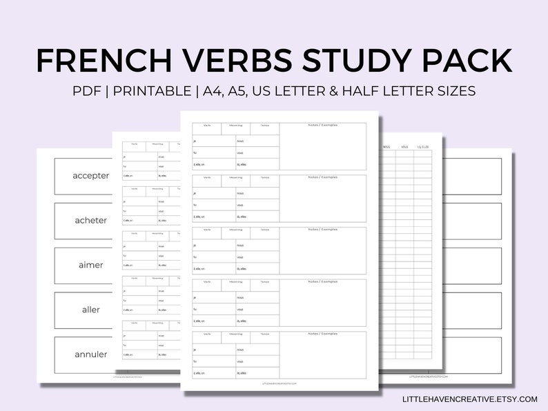 French Verb Practice Verb Study and Practice Pack - Etsy Canada