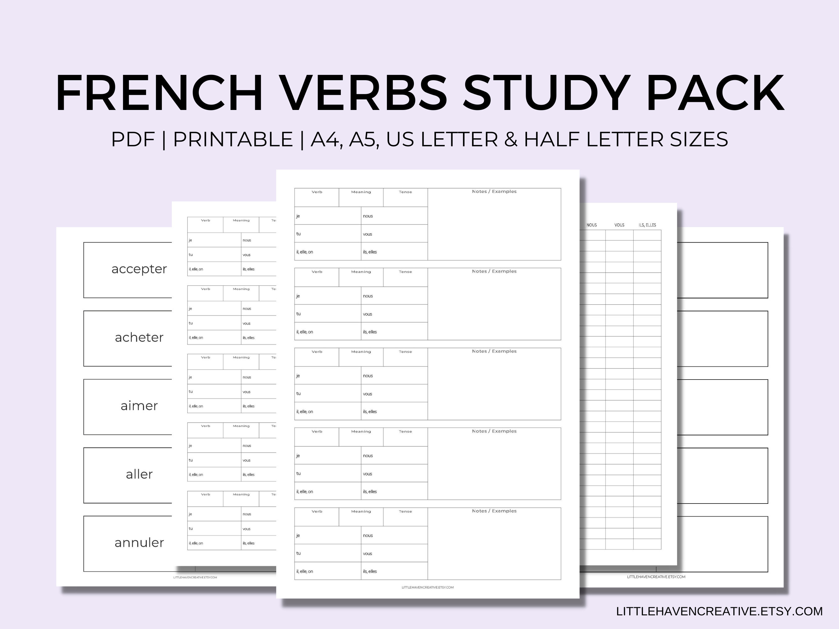 French Verb Practice Verb Study and Practice Pack - Etsy Canada