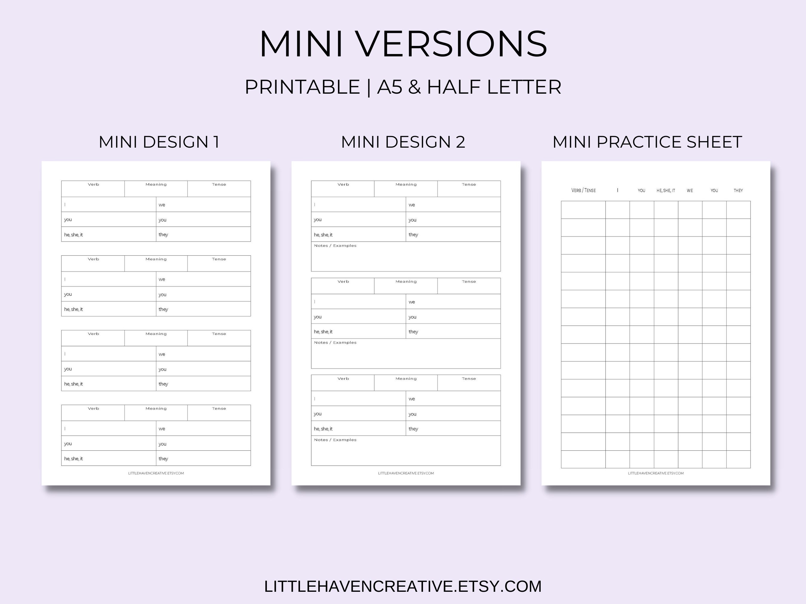 English Verb Practice Study and Practice Pack Conjugation Tables ...