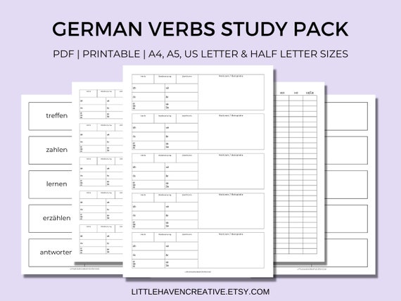 German Verb Practice Verb Study and Practice Pack | Etsy