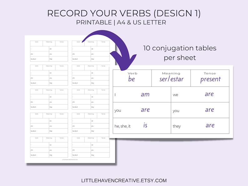 English Verb Practice | Study and Practice Pack | Conjugation Tables ...