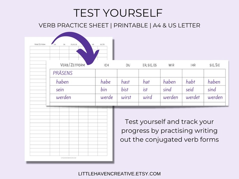 German Verb Practice Verb Study and Practice Pack Portrait - Etsy