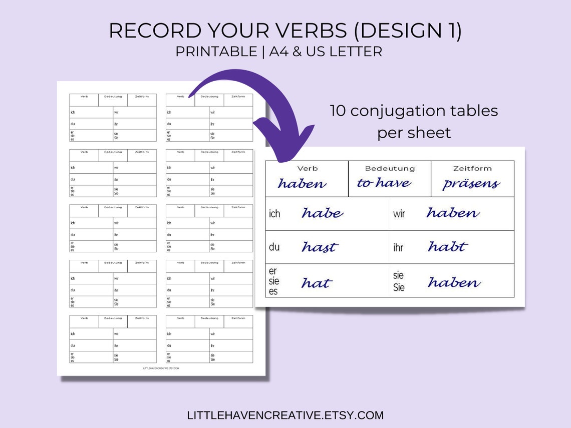 German Verb Practice Verb Study and Practice Pack | Etsy