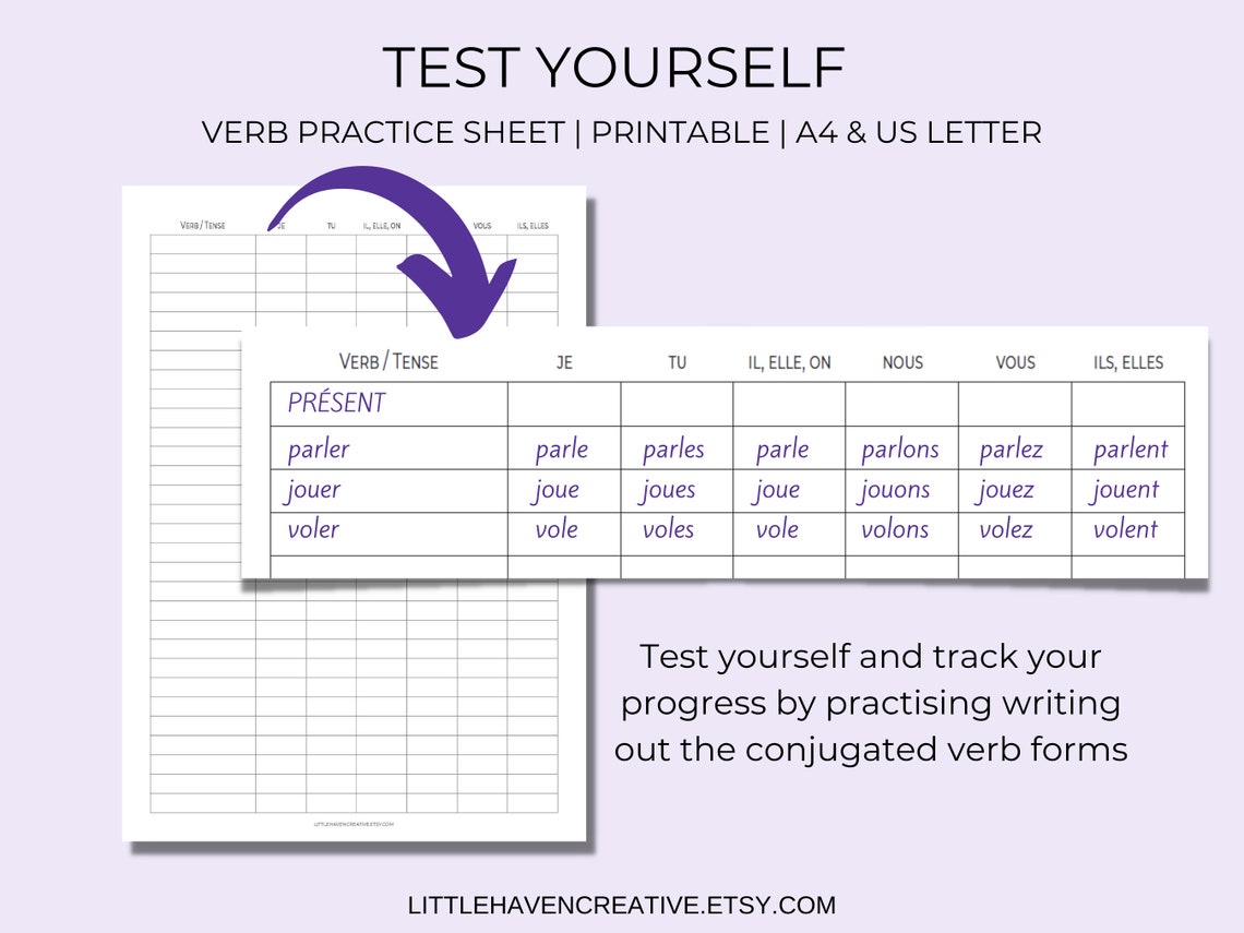 French Verb Practice Verb Study and Practice Pack - Etsy Canada