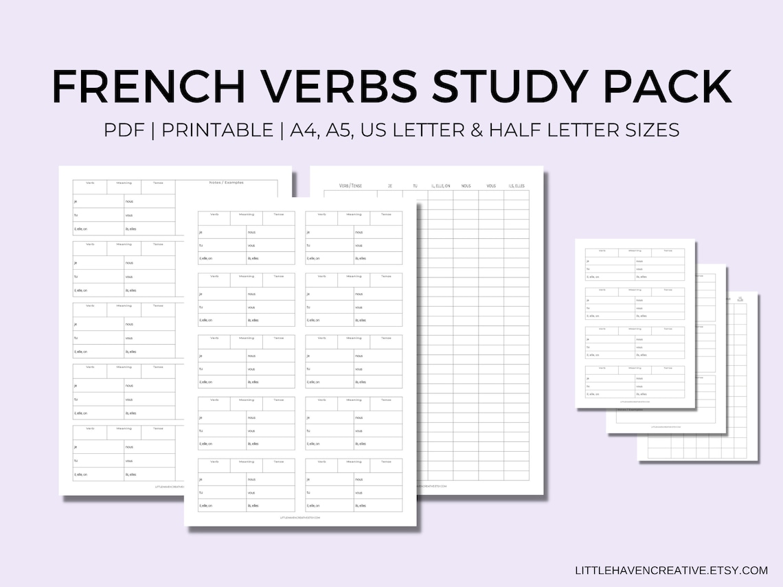 French Verb Practice Verb Study and Practice Pack - Etsy Canada