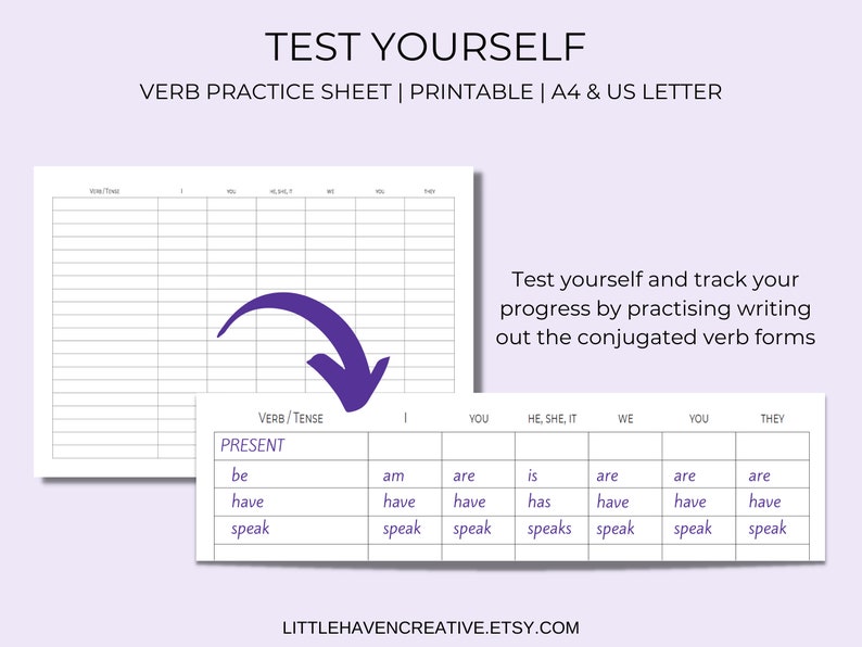 English Verb Practice | Landscape Horizontal | Verb Study and Practice ...