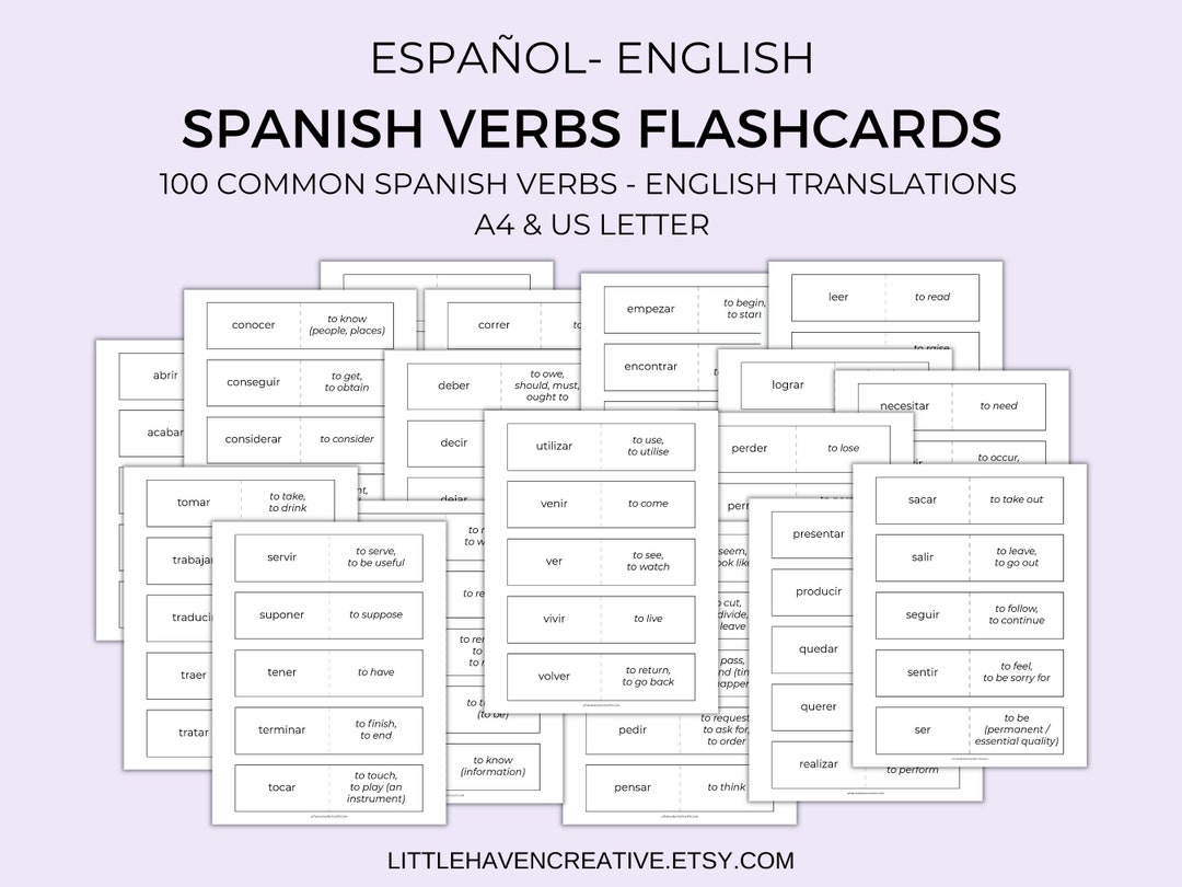 100 Common Spanish Verbs Flashcards | Blank Flashcards Templates ...