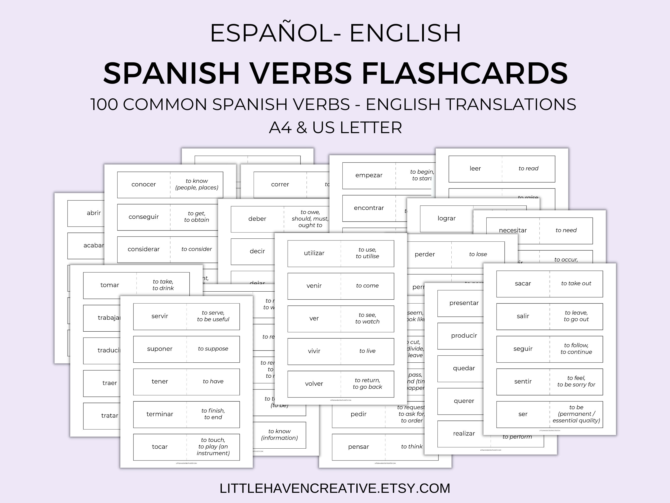 100 Common Spanish Verbs Flashcards | Blank Flashcards Templates ...